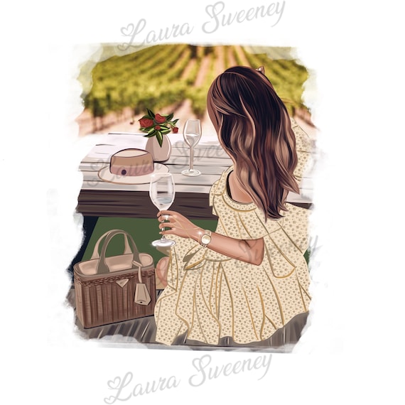 Cute Girl Drinking Wine Clipart Vineyard Clipart Wine - Etsy