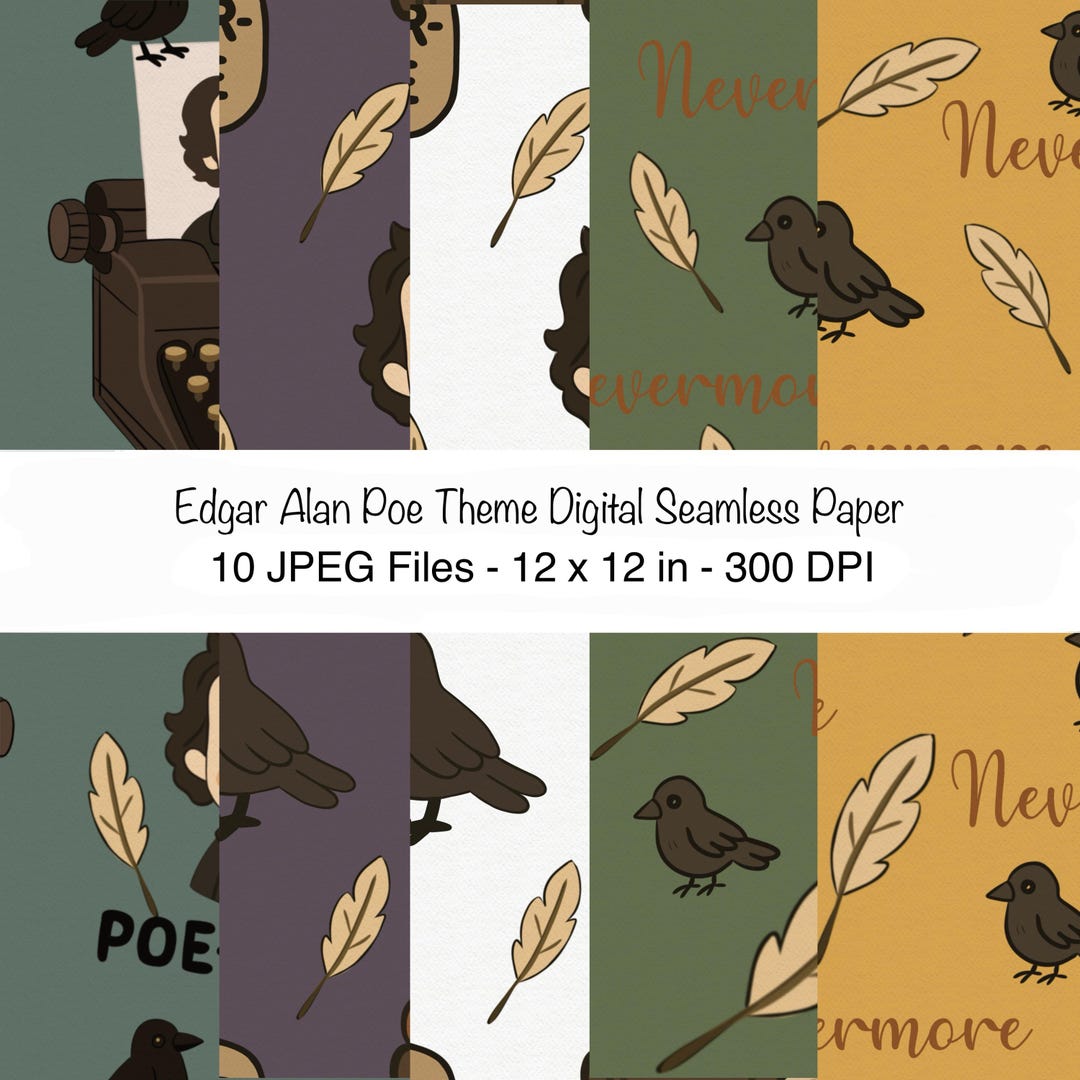 Edgar Allan Poe Seamless Digital Paper – Halloween & Gothic Clipart ...
