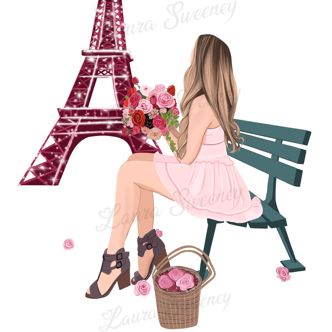 Girl in Paris Clipart, Eiffel Tower Clipart, Romantic Paris Clipart ...