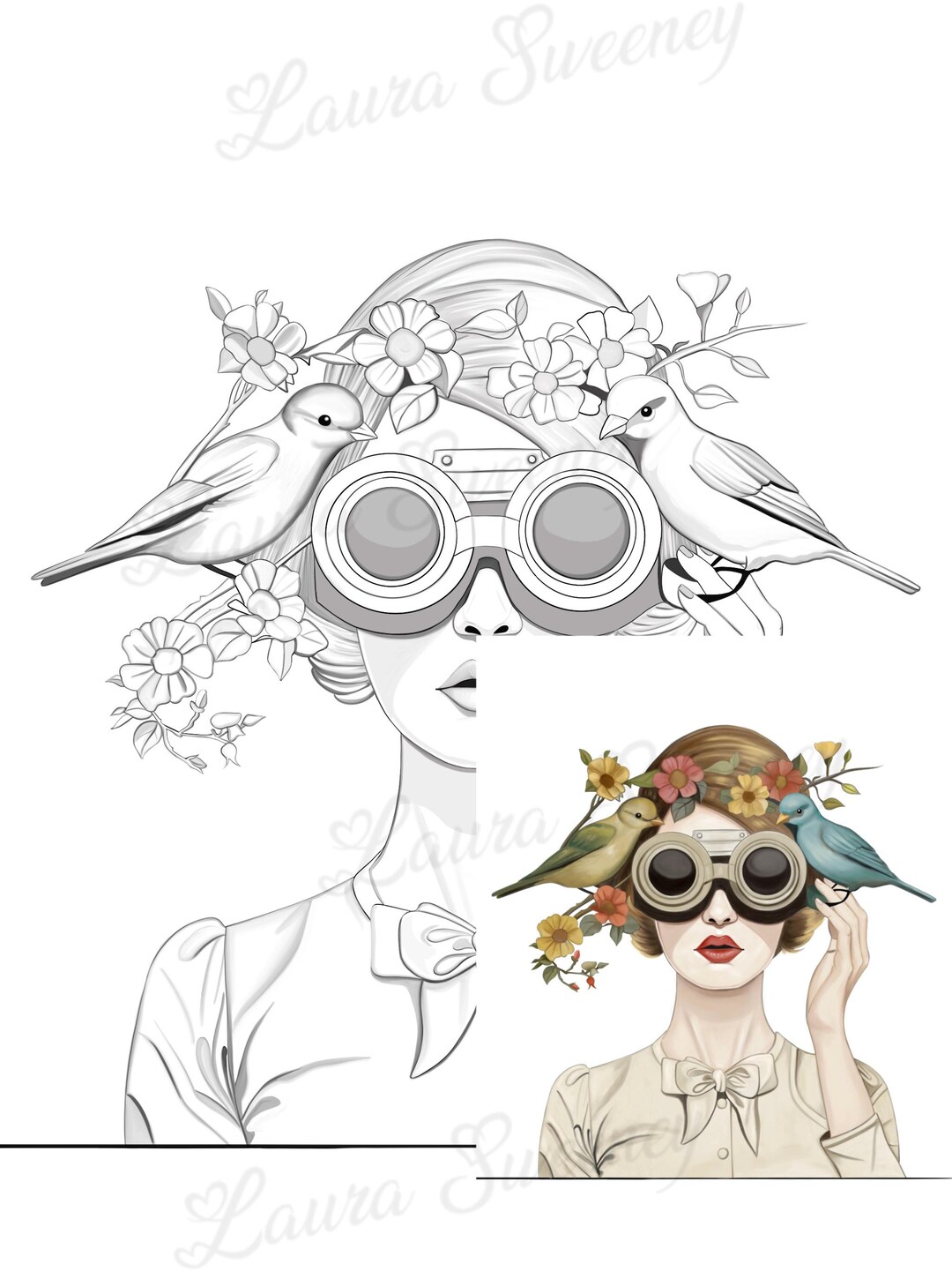 Whimsical Girls Coloring Pages – Fantasy Glasses, Birdhouse Hats ...