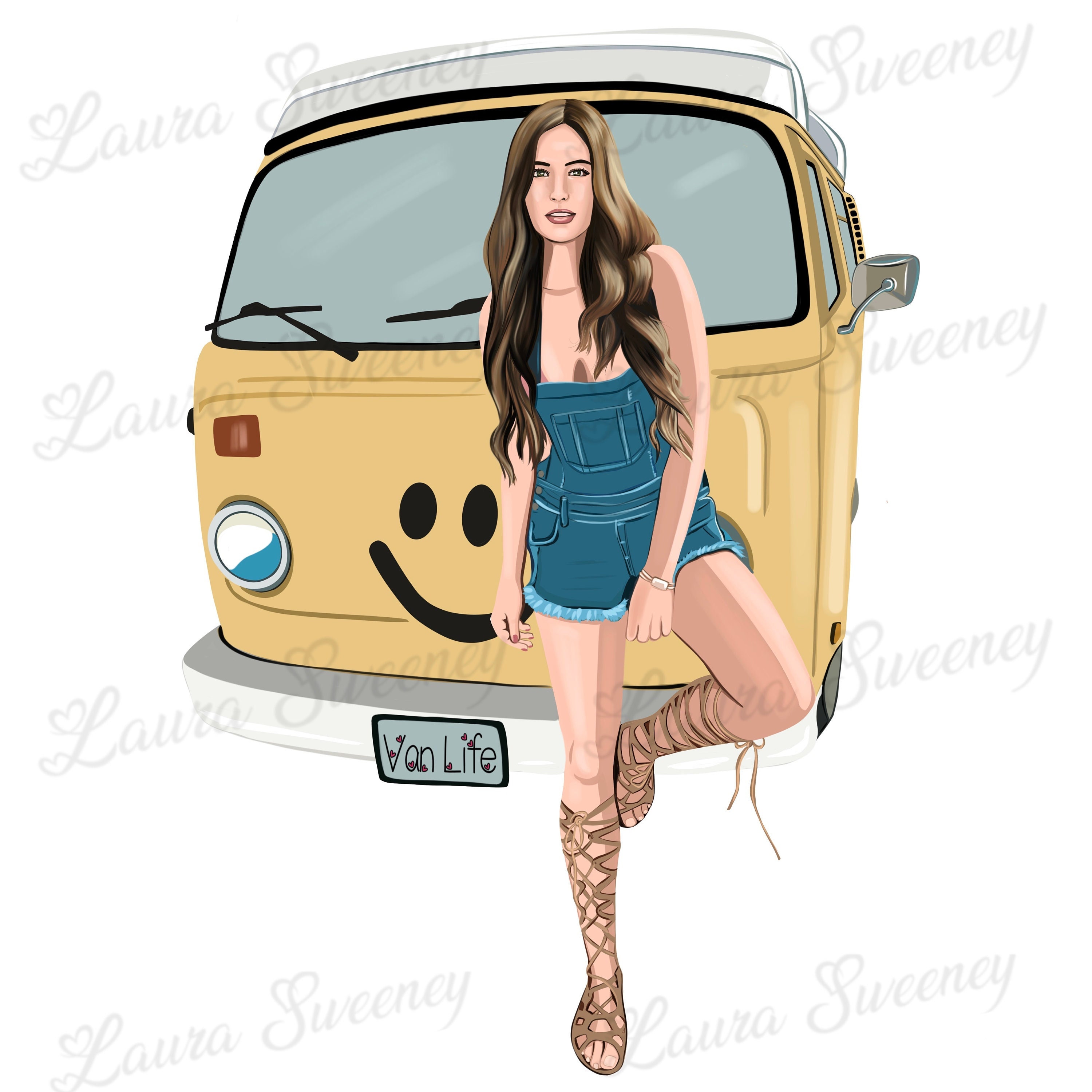 Girl Van Life Clipart, Van Clipart, Camper Van Clipart, Summer Camping ...