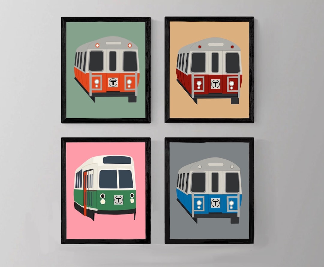 Boston Trains Art, Subway Painting Art, the T, Green Line, Orange Line ...