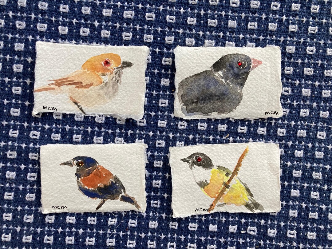 TINY BIRDS With BLING: Original Paintings on Handmade Paper - Etsy