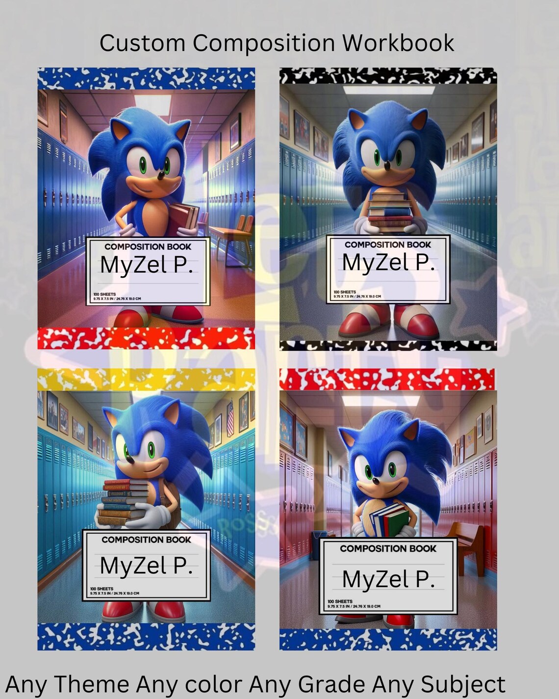 Sonic the Hedgehog Composition Book Cover Image Can Add Any Childs Name ...