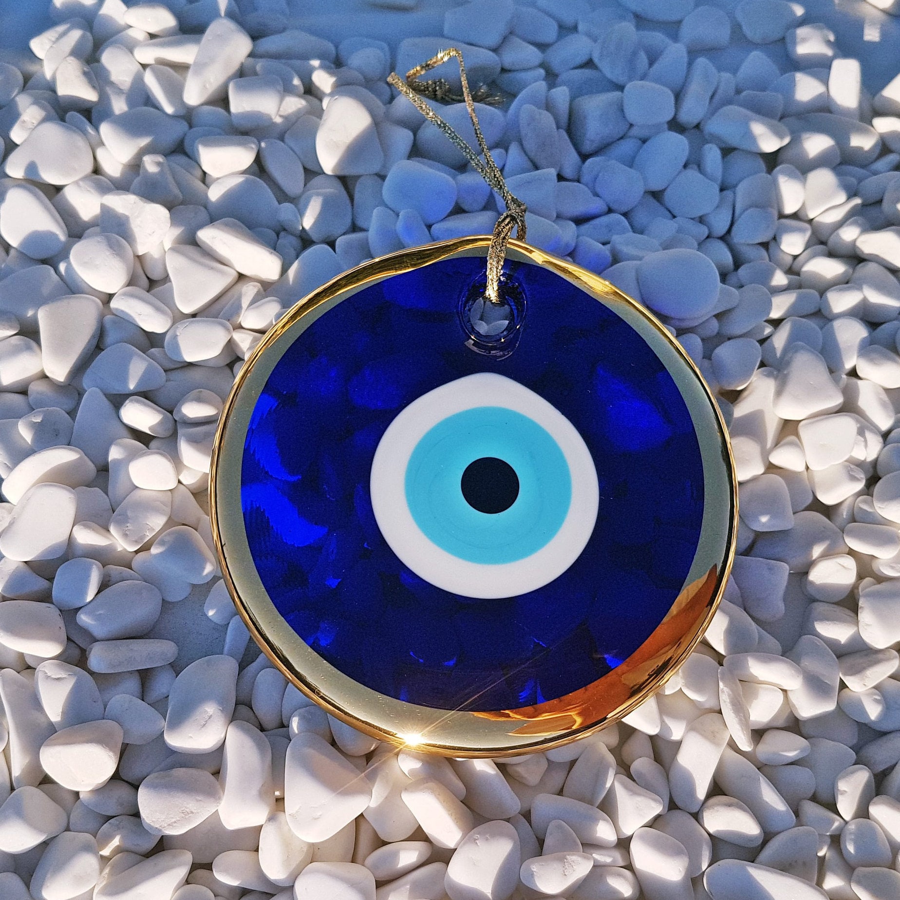 Painting Turkish evil eye Mini Canvas gold background with silver ...