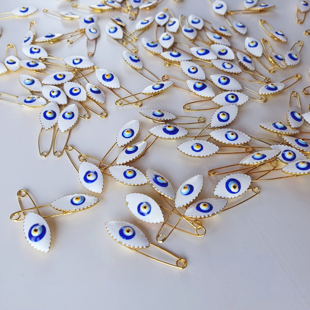 White Evil Eye Safety Pin, Baby Shower Gift, Evil Eye Wedding Favor ...