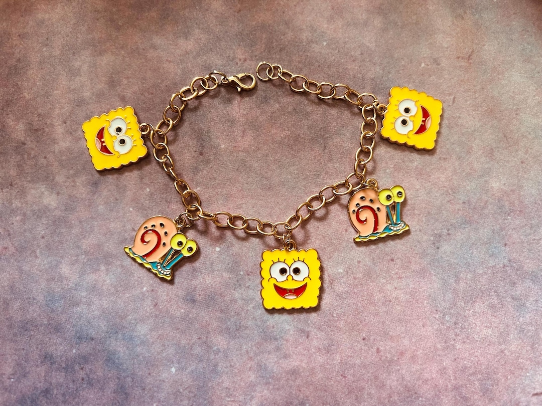 Cartoon Characters Spongebob and Gary Charm Bracelet on 7.8” Adjustable ...