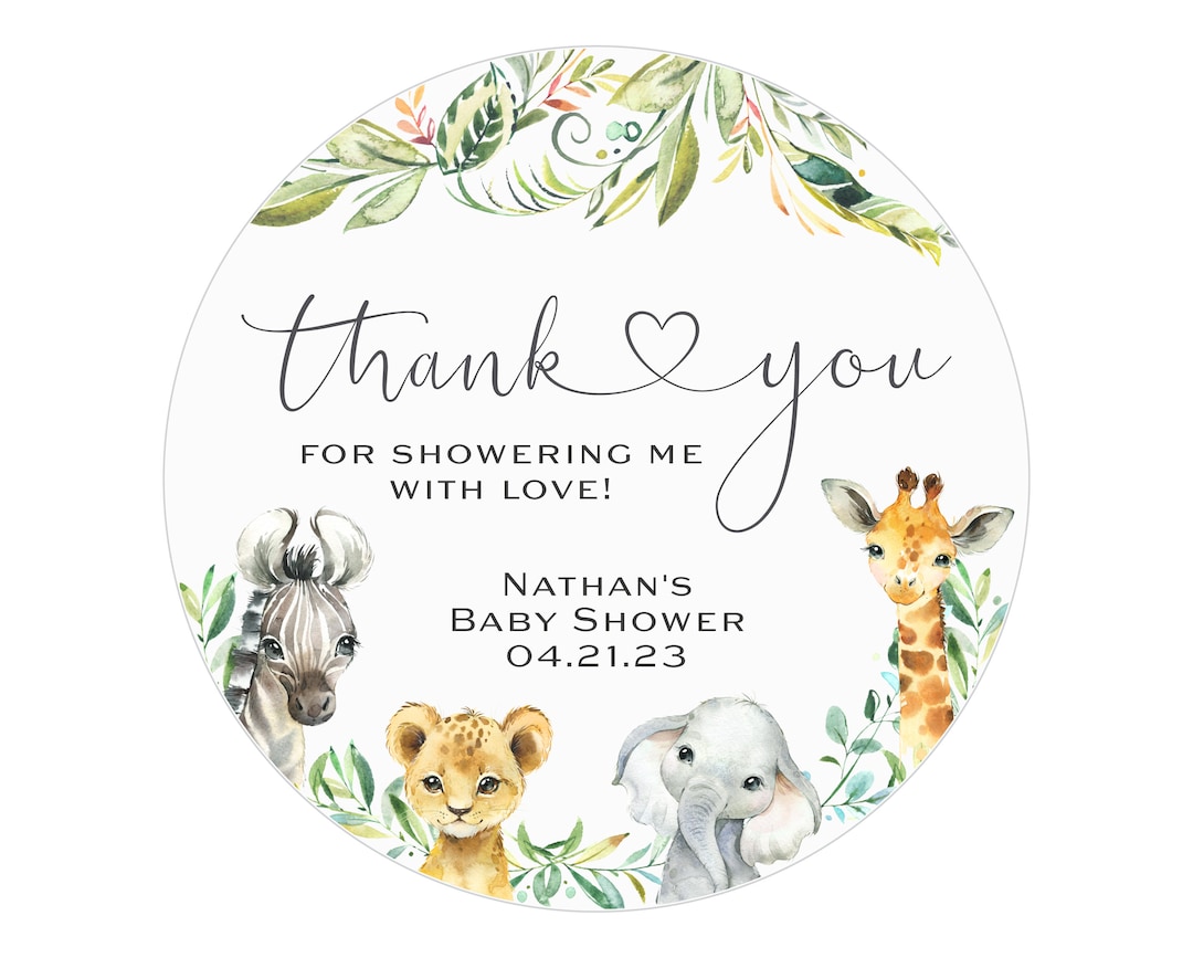 Safari Baby Shower Stickers, African Safari Animals Favor Stickers ...