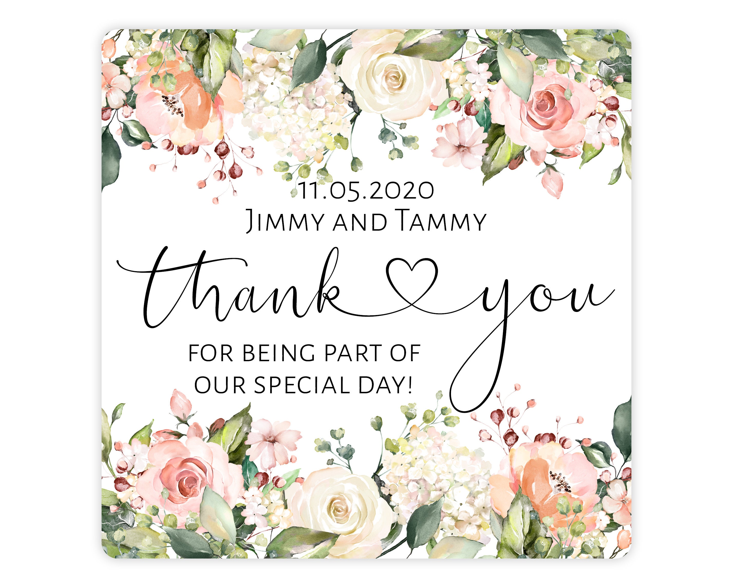 Wedding Thank You Stickers Floral Favor Stickers 1.5 - Etsy