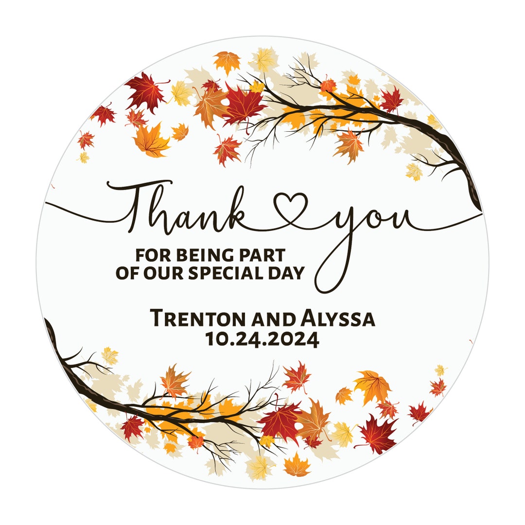 Fall Thank You Stickers, Fall Wedding Favor Label, Personalized Autumn ...