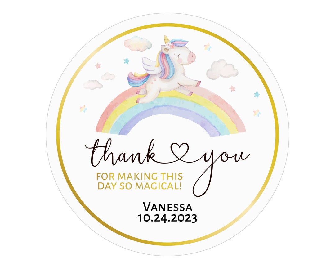 Unicorn Birthday Stickers, Birthday Favor Sticker, Party Label, Kid ...