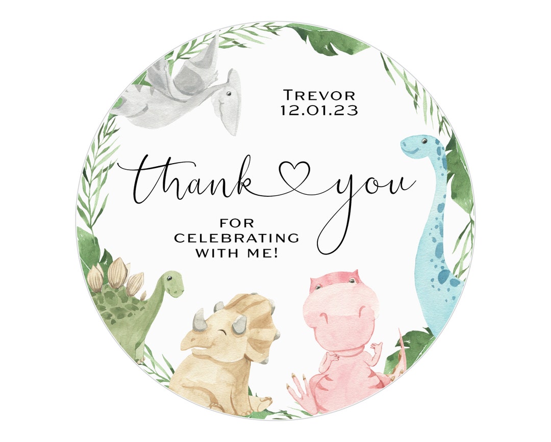 Dinosaur Birthday Stickers Watercolor Favor Stickers Kid - Etsy