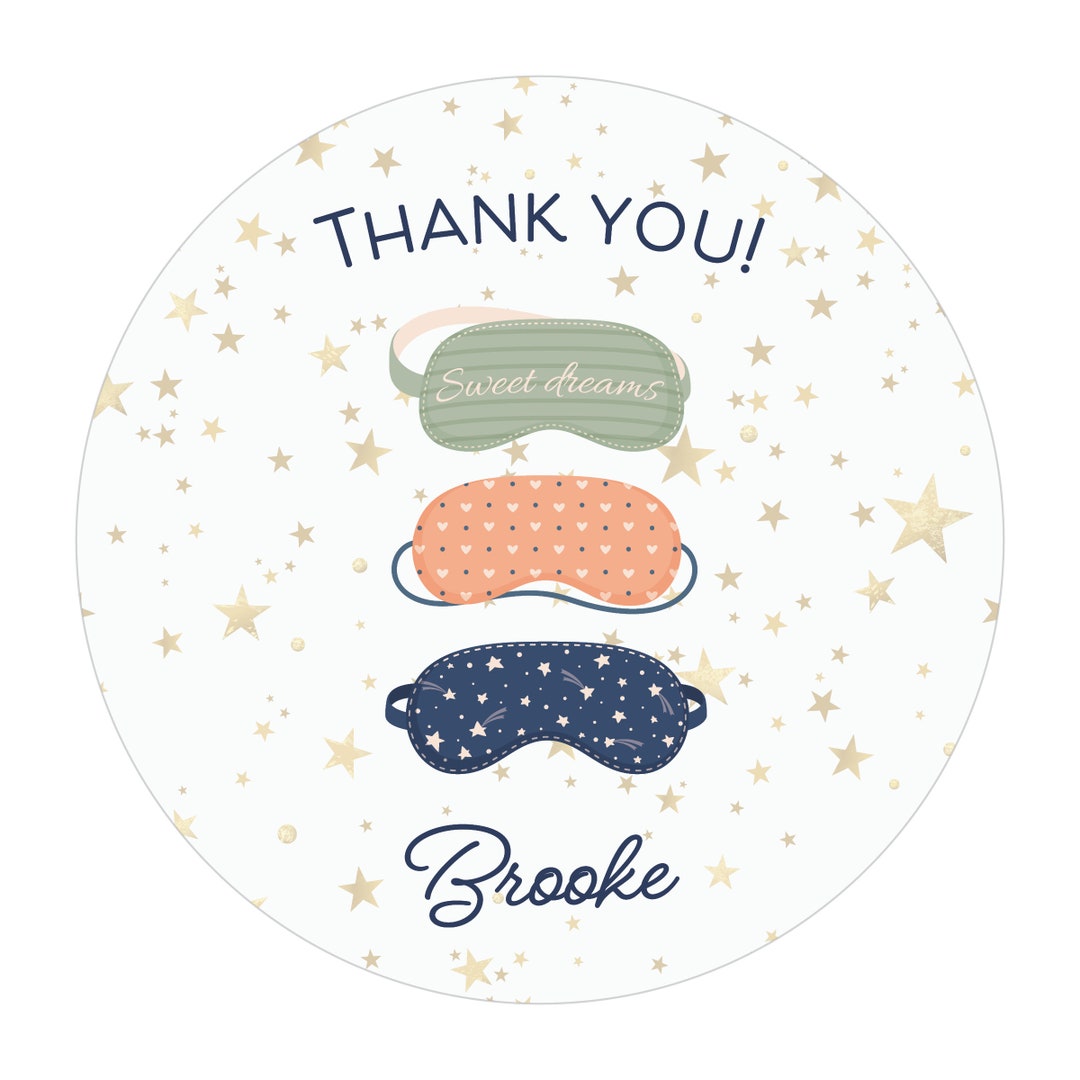 Sleepover Birthday Stickers, Sleep Mask Party Thank You Favor Labels ...