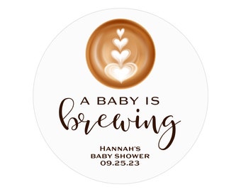 A Baby is Brewing Baby Shower Stickers, Personalized Coffee Baby Shower ...