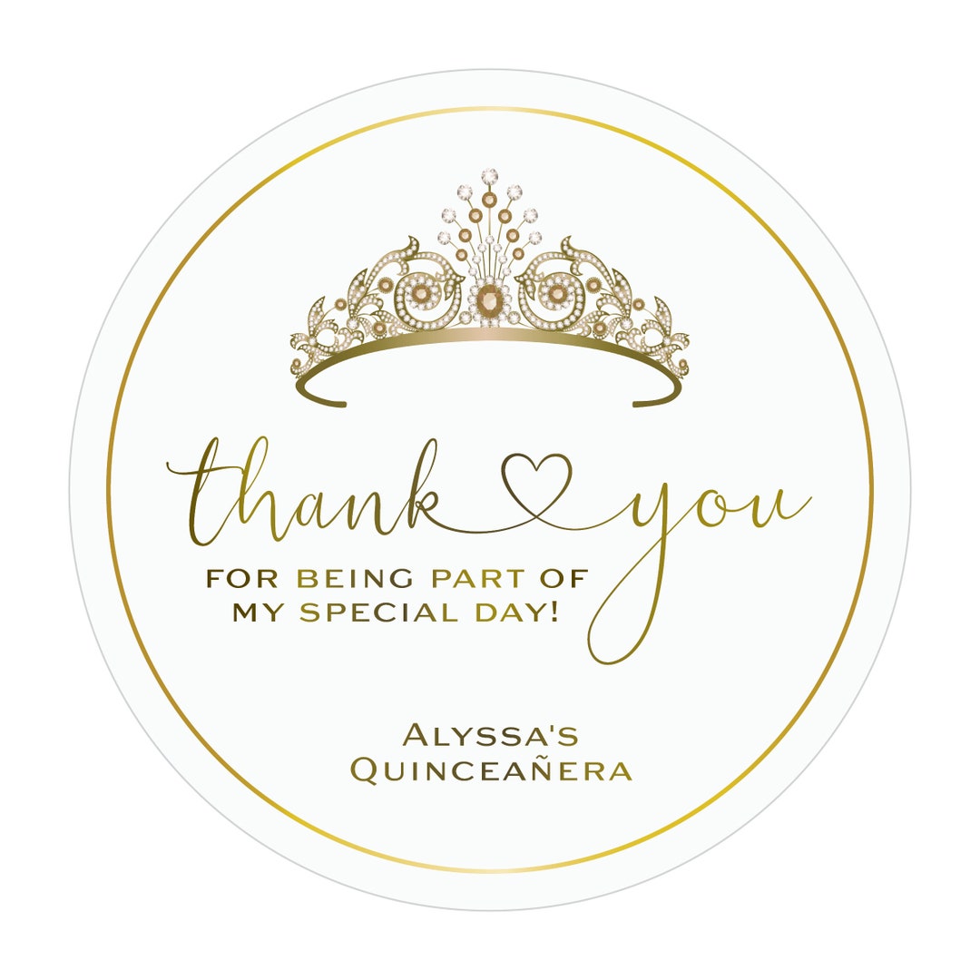 Gold Quinceanera Stickers, Favor Stickers, Sweet Sixteen, Crown, Tiara ...