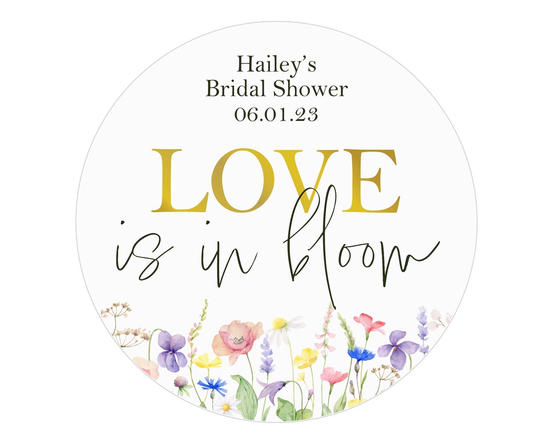 Love is in Bloom Bridal Shower Favor Stickers, Personalized Favor ...