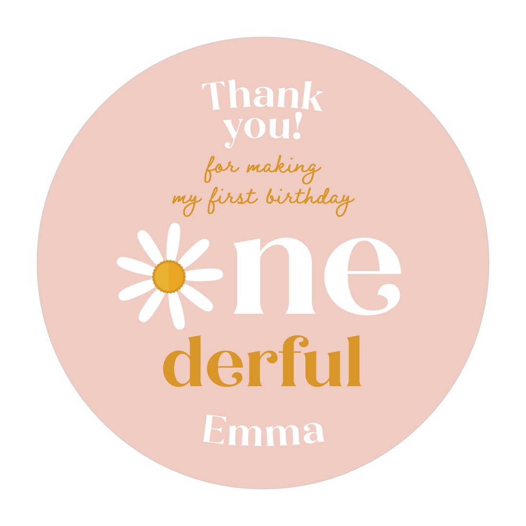 Daisy Birthday Stickers, First Birthday Favor Stickers, One Labels, Kid ...