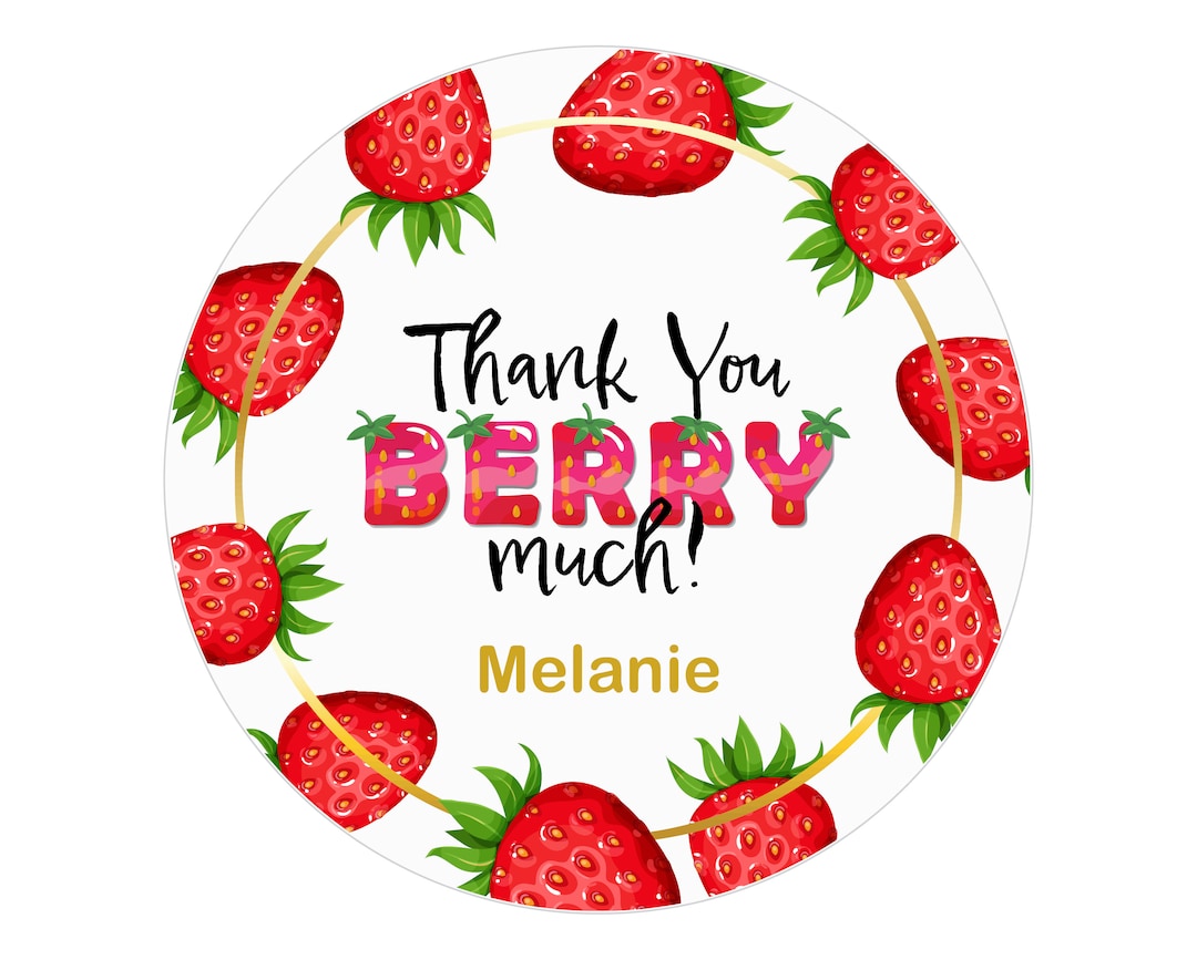 Thank You Berry Much Stickers, Strawberry Favor Stickers, Birthday ...