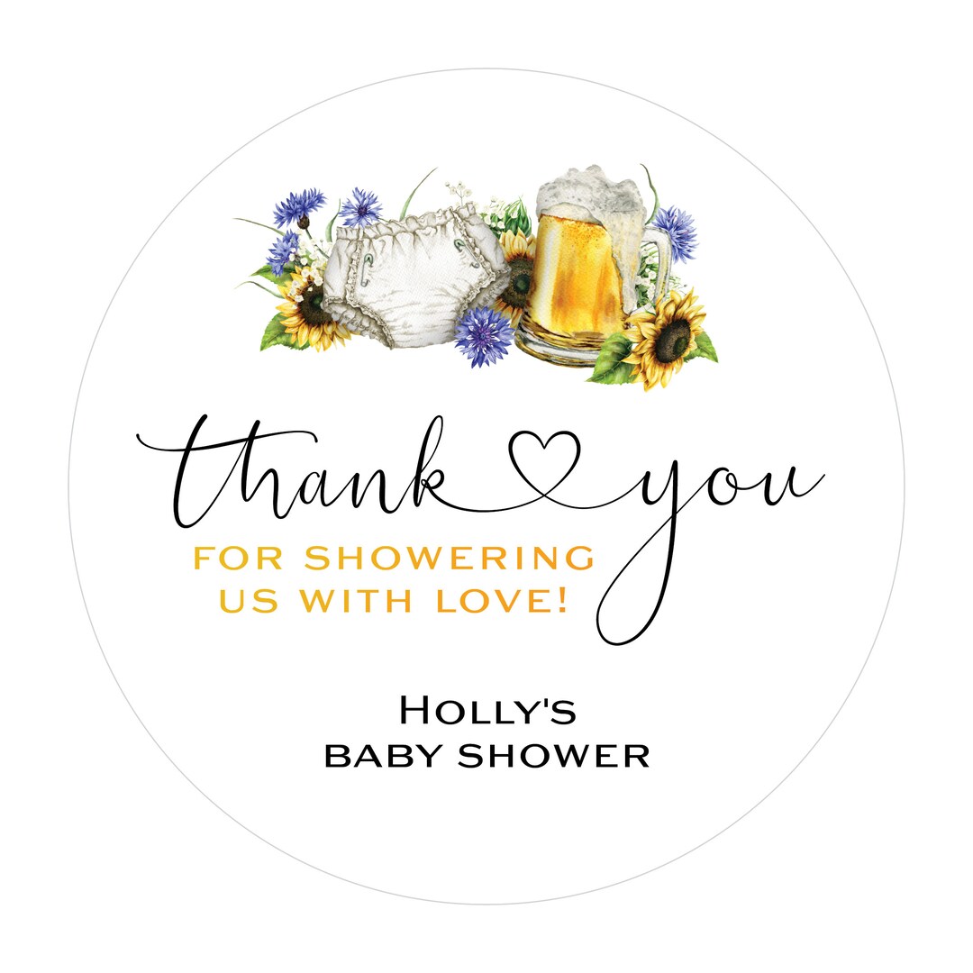 Diapers and Drinks Baby Shower Favor Stickers, Beer Watercolor Floral ...