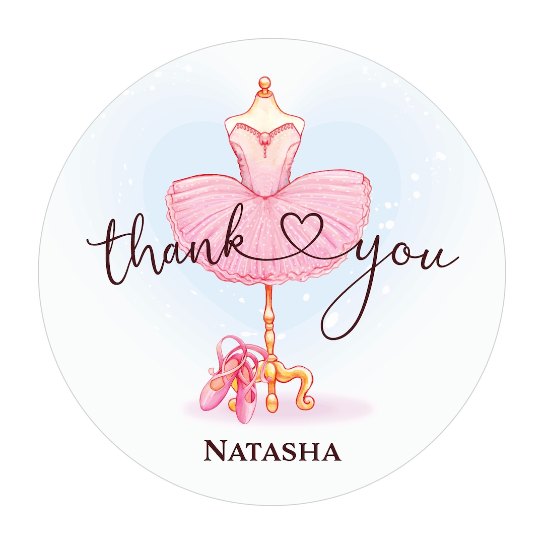 Ballerina Birthday Stickers, Pink Ballet Dancer Party Thank You Favor ...