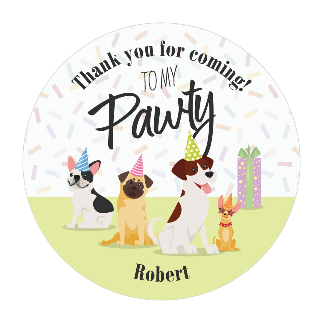 Dog Paw-ty Birthday Stickers, Kid Party, Unisex Favor Label, Party ...