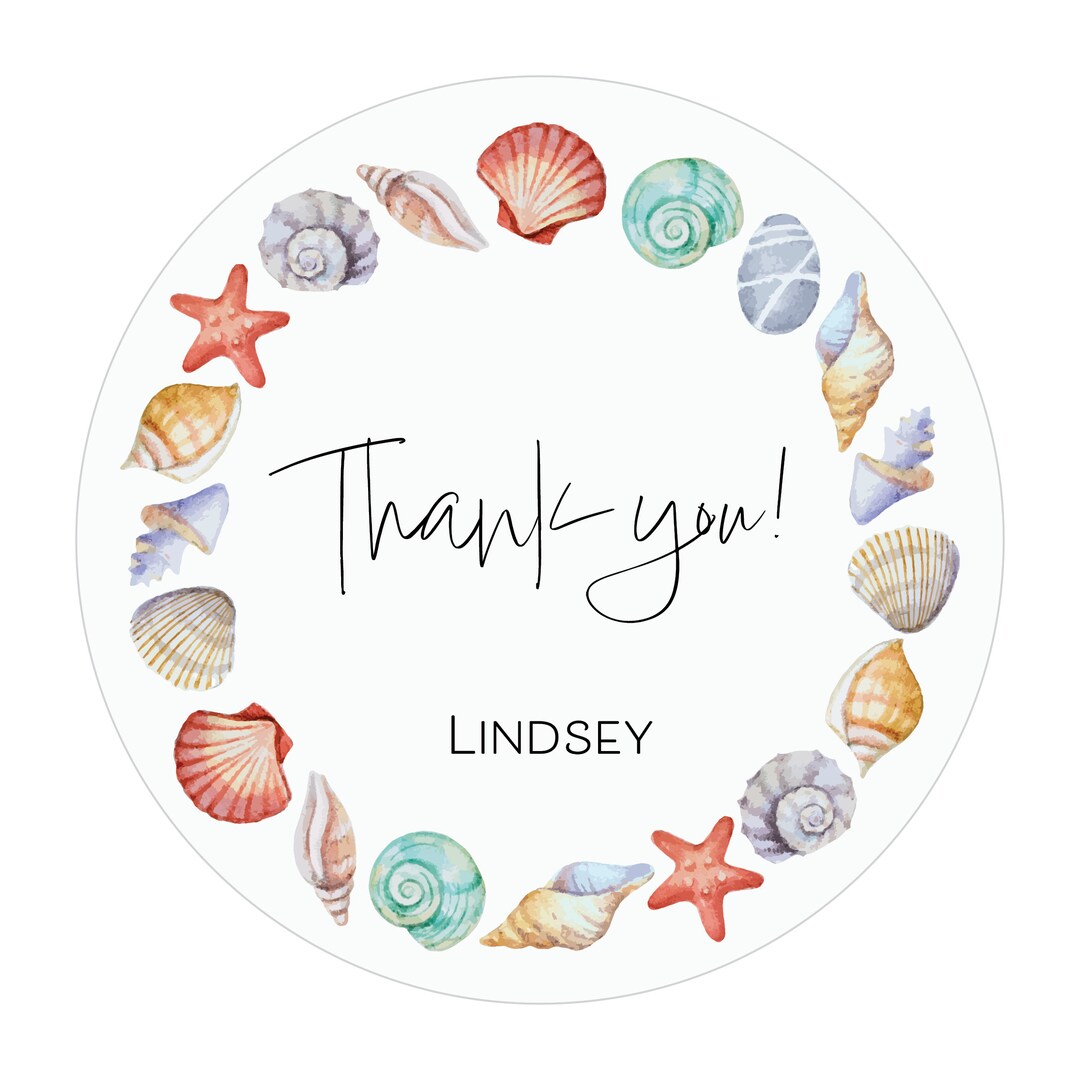 Sea Shell Thank You Stickers, Beach Personalized Favor Labels, Summer ...