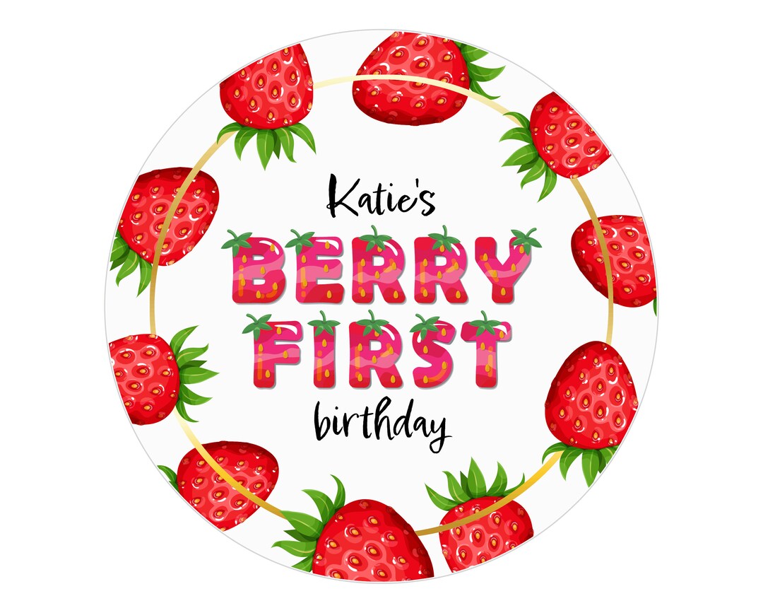 Berry First Birthday Stickers, Strawberry Favor Stickers, First ...