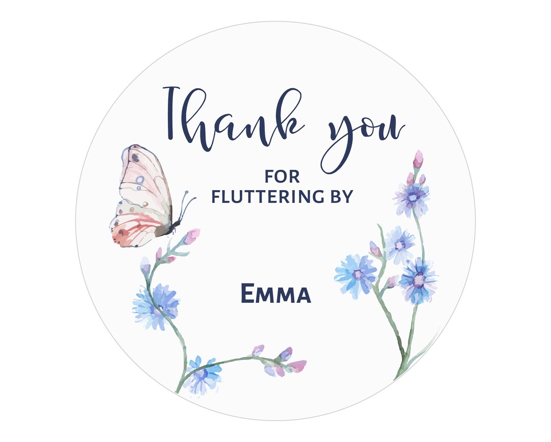 Thank You for Fluttering by Stickers, Flower Wedding Favor Sticker ...