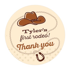 First Rodeo Birthday Stickers, Cowboy First Birthday Favor Stickers ...