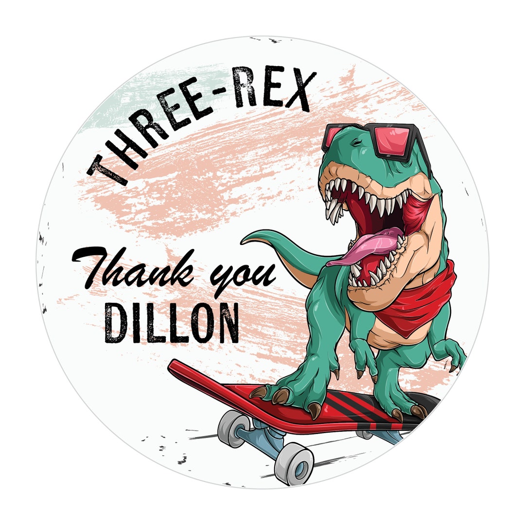 Three Rex Birthday Stickers, Watercolor Favor Stickers, Kid Party ...