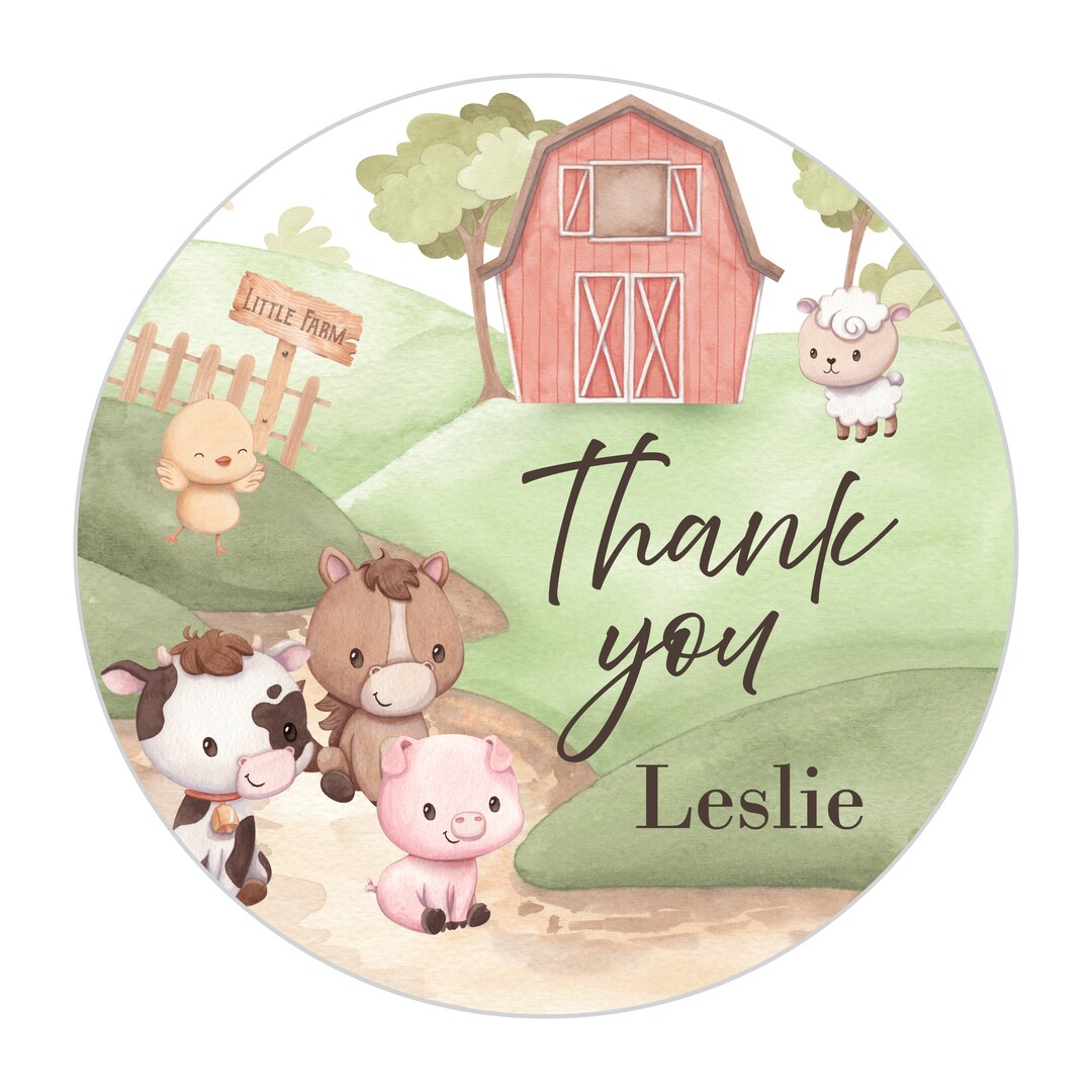 Farm Thank You Stickers, Animals Personalized Favor Labels, Birthday ...