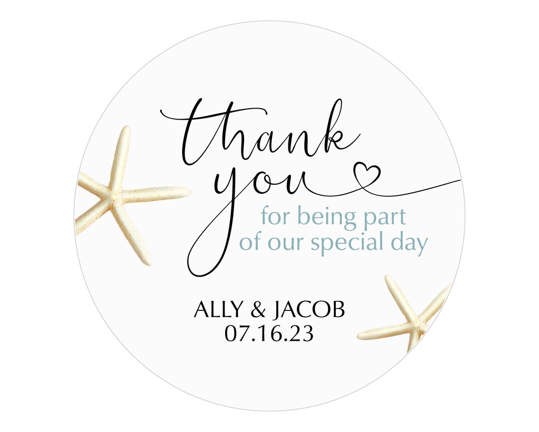Beach Theme Wedding Favor Stickers, Starfish Thank You, Star Fish ...