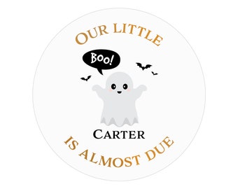 Our Little Boo is Almost Due Baby Shower Favor Stickers, Personalized ...