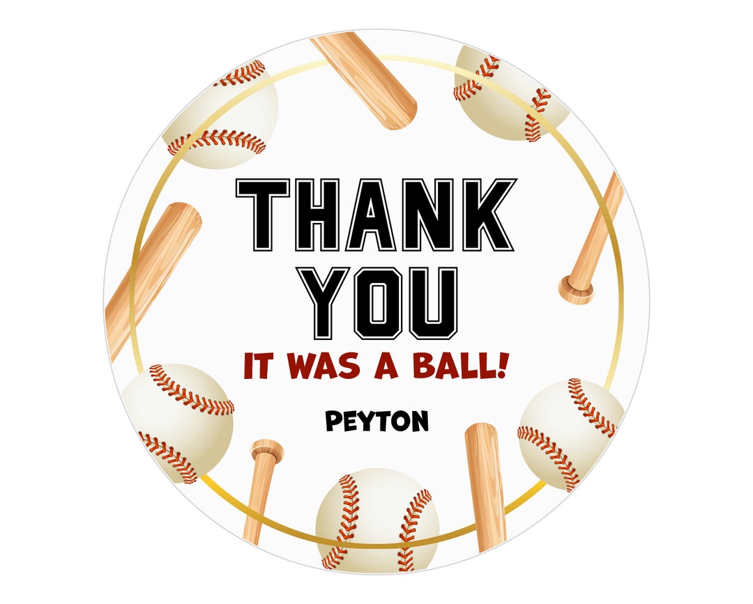 Baseball Thank You Stickers Sports Birthday Stickers Bat and - Etsy
