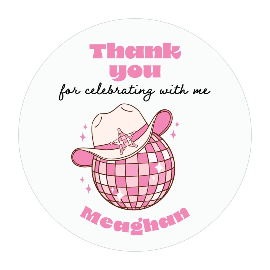 Disco Cowgirl Birthday Stickers, Pink Disco Ball, Cowgirl Hat, Kid ...