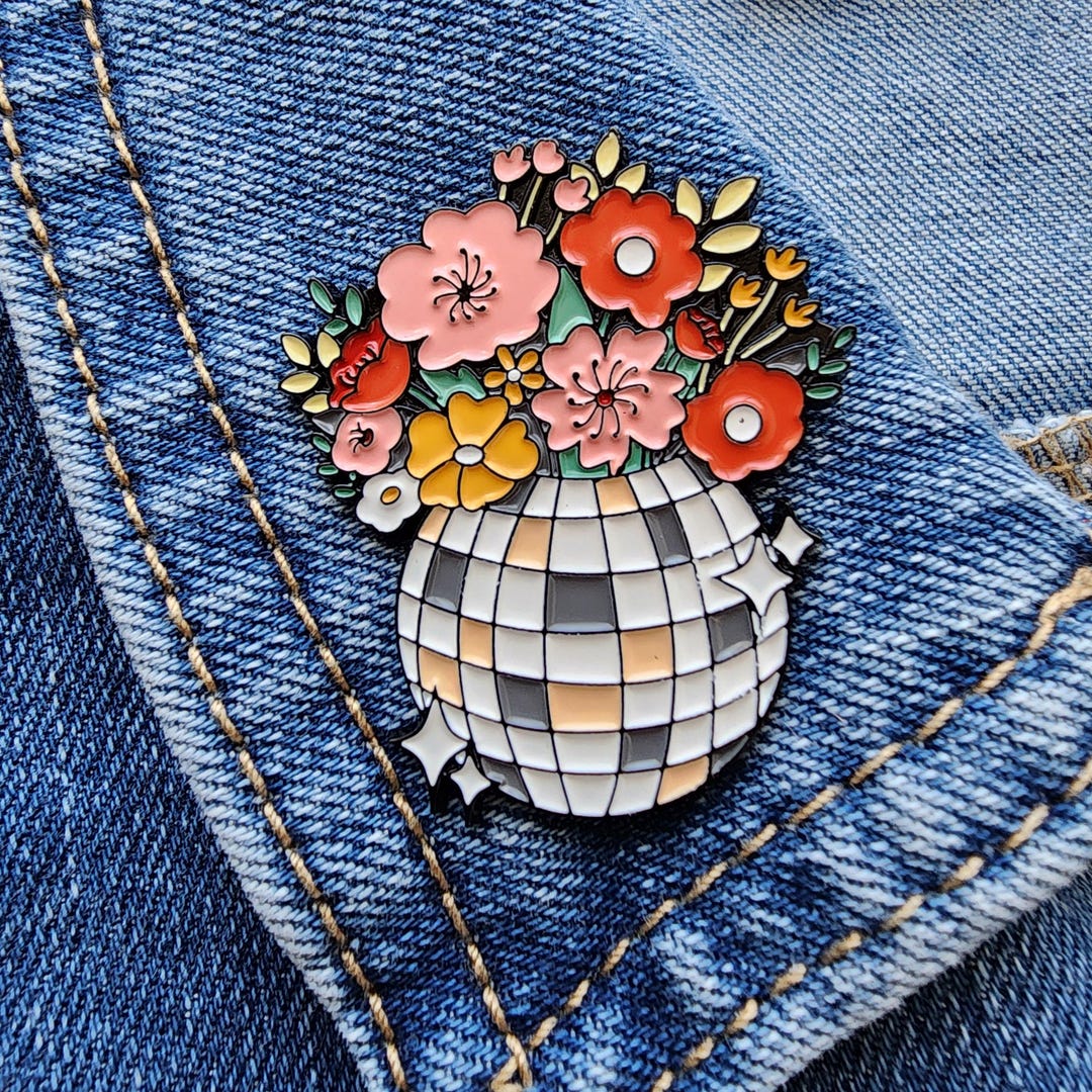 Floral Disco Ball Enamel Pin Flowers Trendy Pins for Lanyards Jean ...