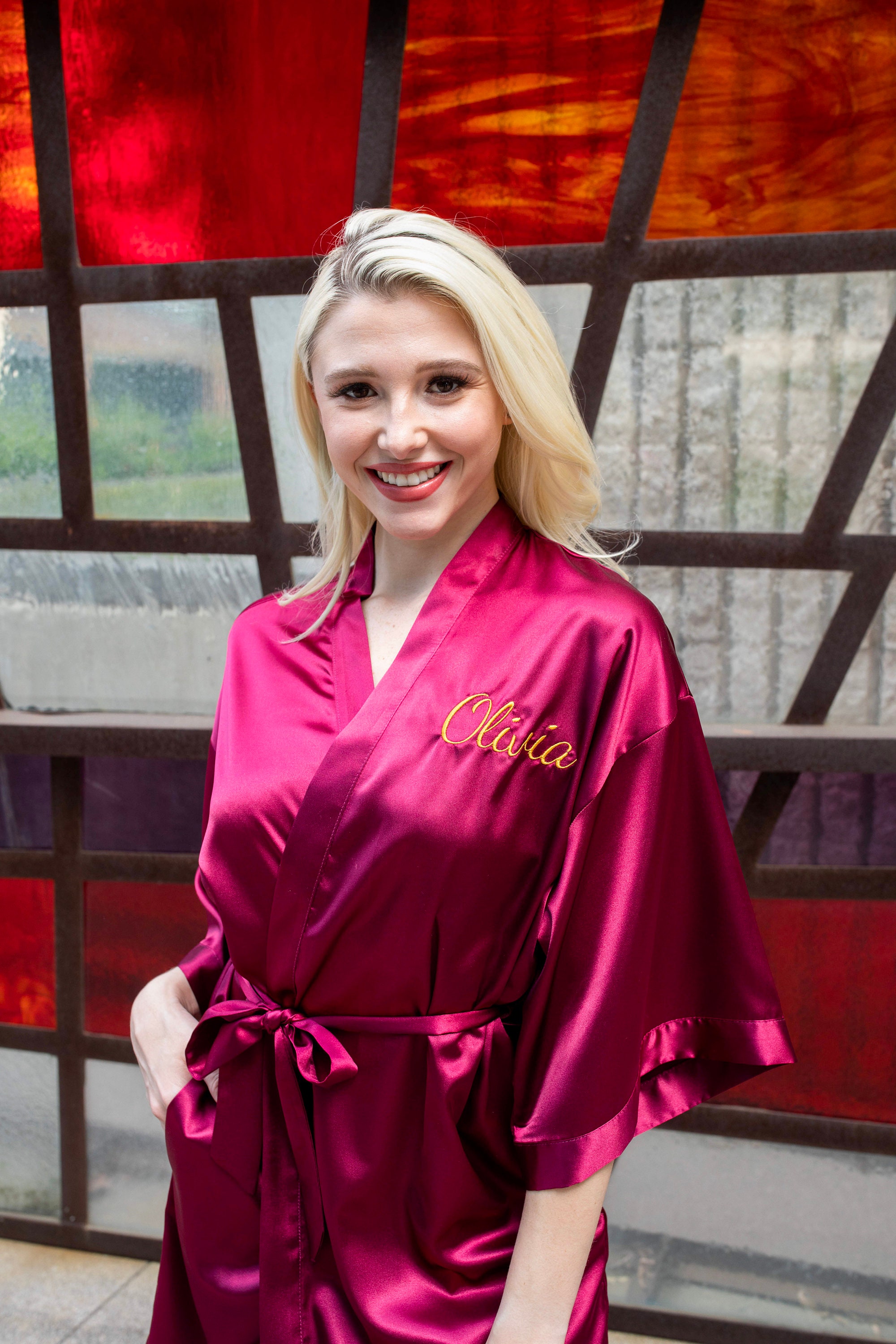 Wine Red Satin Robe Monogram Robe Bridesmaid Gift Bridal | Etsy