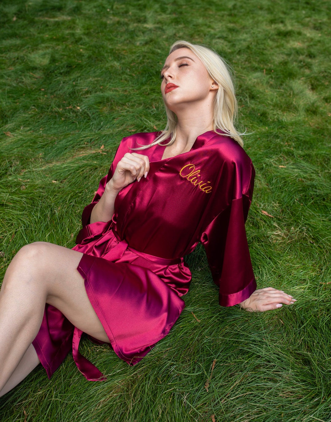 Wine Red Satin Robe, Monogram Robe, Bridesmaid Gift, Bridal Party Robes ...