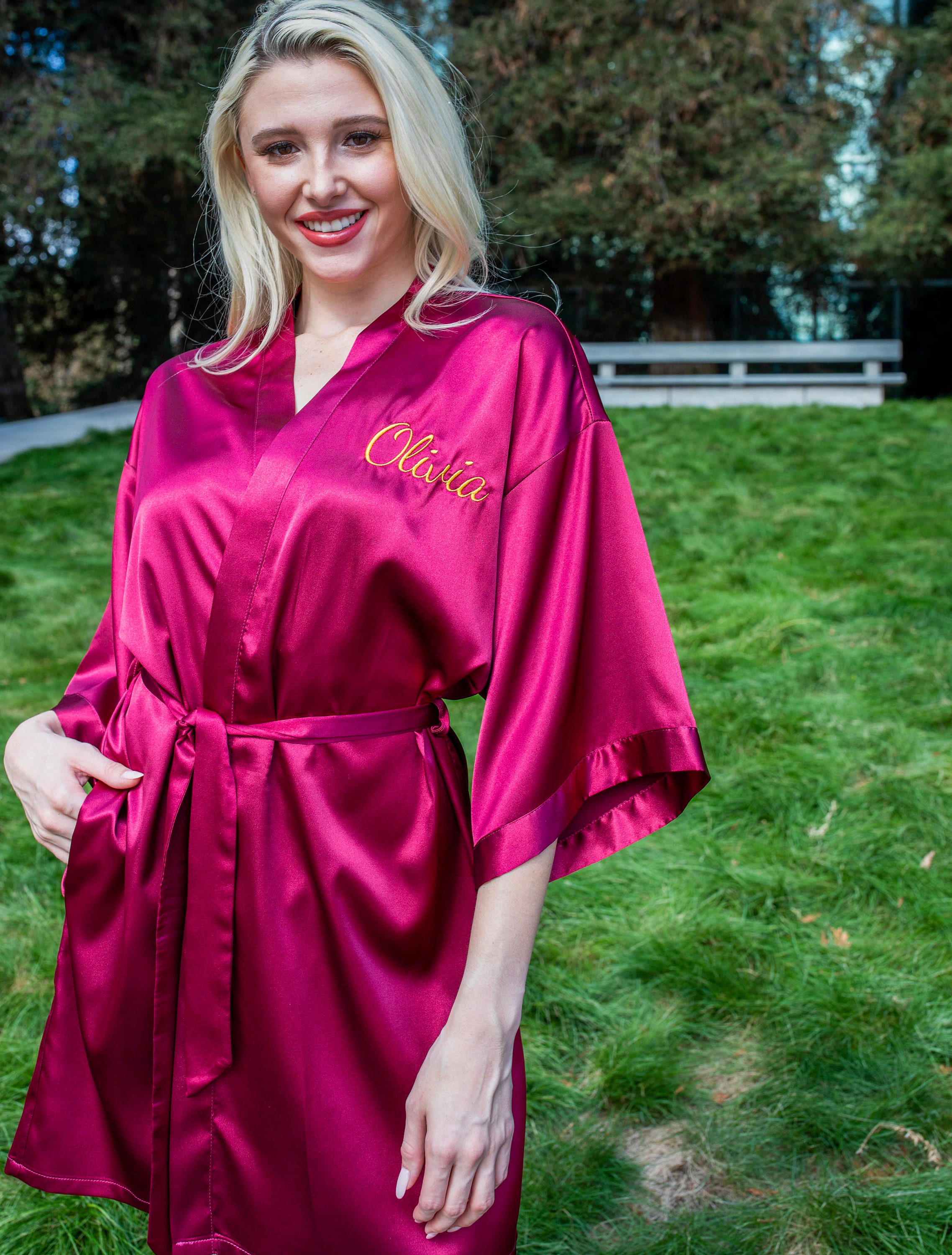 Wine Red Satin Robe Monogram Robe Bridesmaid Gift Bridal | Etsy
