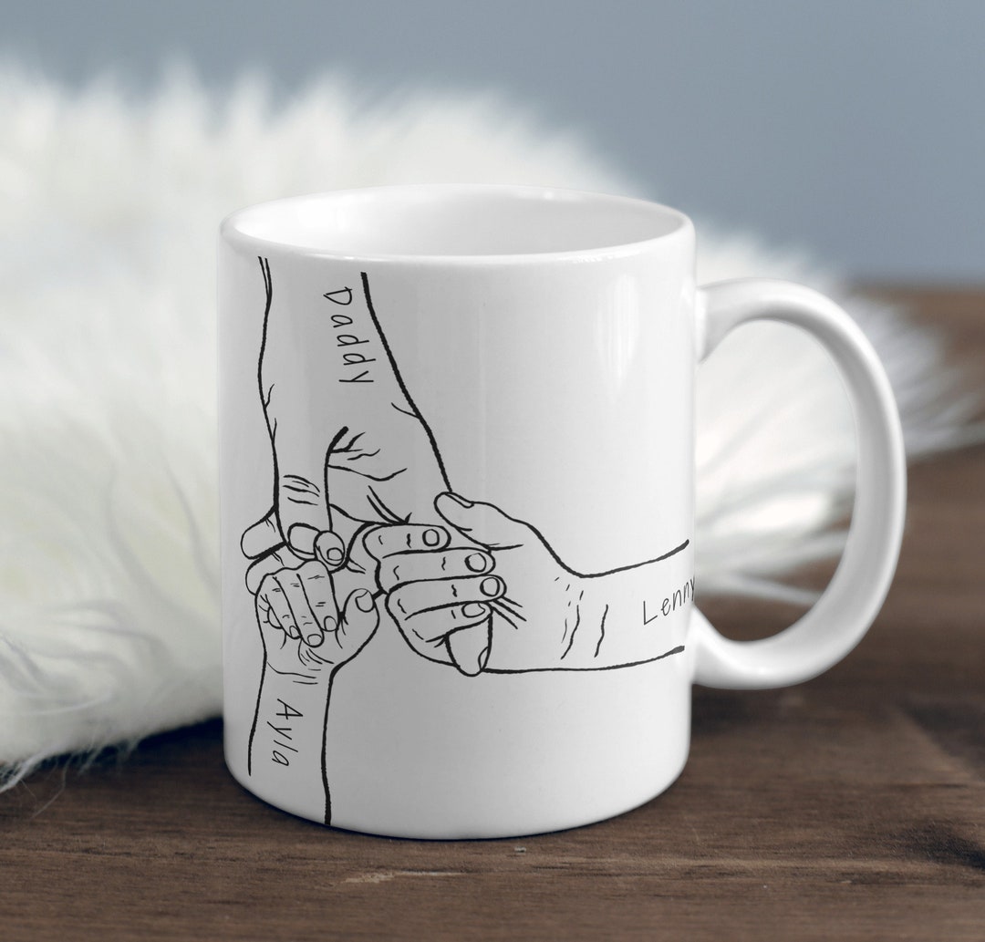 Personalized Dad Mug: Engraved Handprint Ceramic Cup, Custom Father's ...