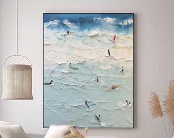 The Beach Joys Ocean Surfing Art Hand Painted Extra Large Heavy ...