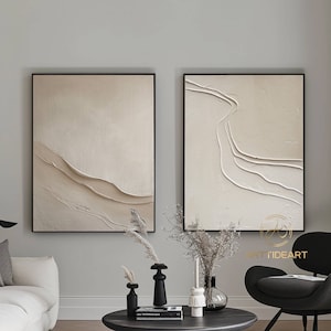 Set of 2 Large Pure Beige White Wall Art 2 Piece Beige Painting on ...
