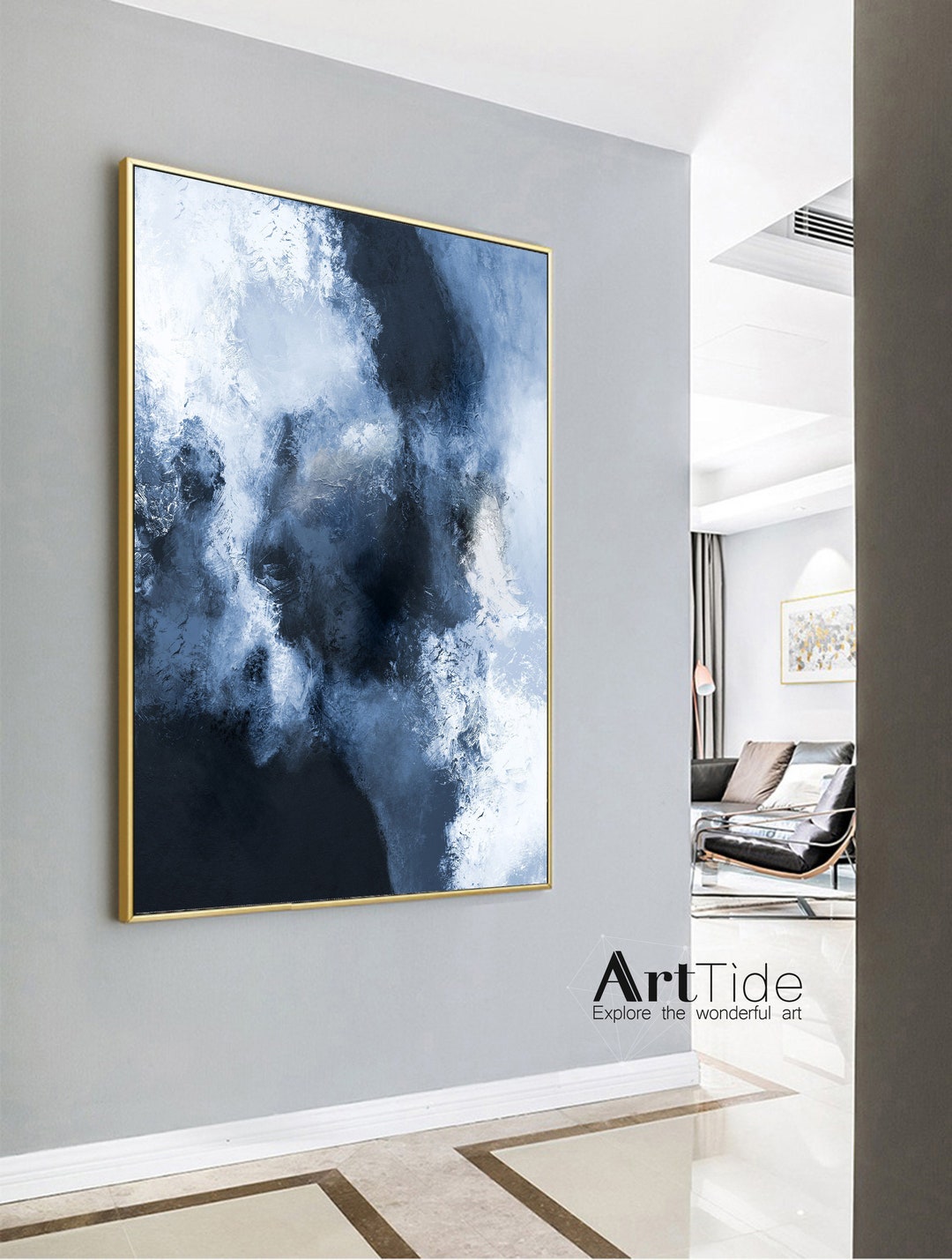 Blue White Minimalist Canvas Art Large Original Abstract - Etsy