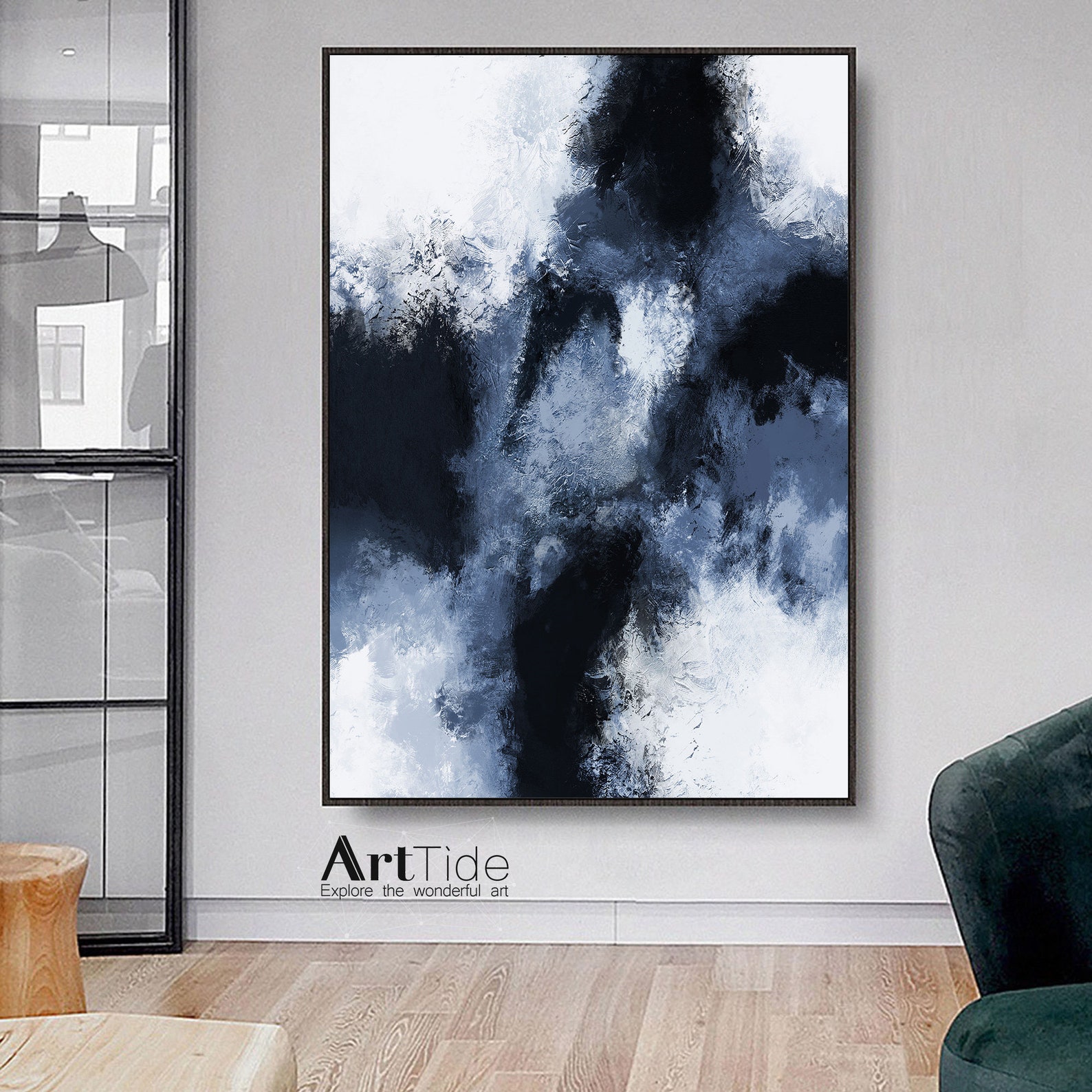 Abstract Blue Paintinglarge Modern Wall Artnavy Blue Wall | Etsy