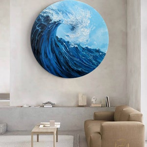 Large 3D Textured Wave Wall Art Framed Blue Ocean Painting - Etsy