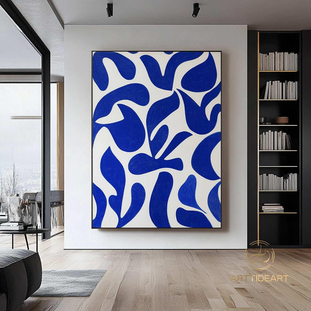 Large Dark Blue Abstract Painting White Abstract Painting Abstract ...