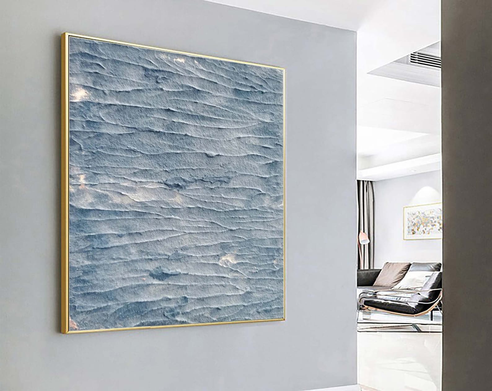 3D Blue Textured Abstract Painting: Minimalist Modern Wall Art - Etsy