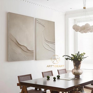 Set of 2 Large Pure Beige White Wall Art 2 Piece Beige Painting on ...