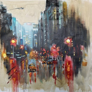 City Landscape Art,large Abstract Cityscape Art,vintage Avenue Painting ...