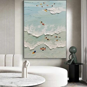 The Beach Joys Wall Art Hand Painted Extra Large Heavy Textured ...